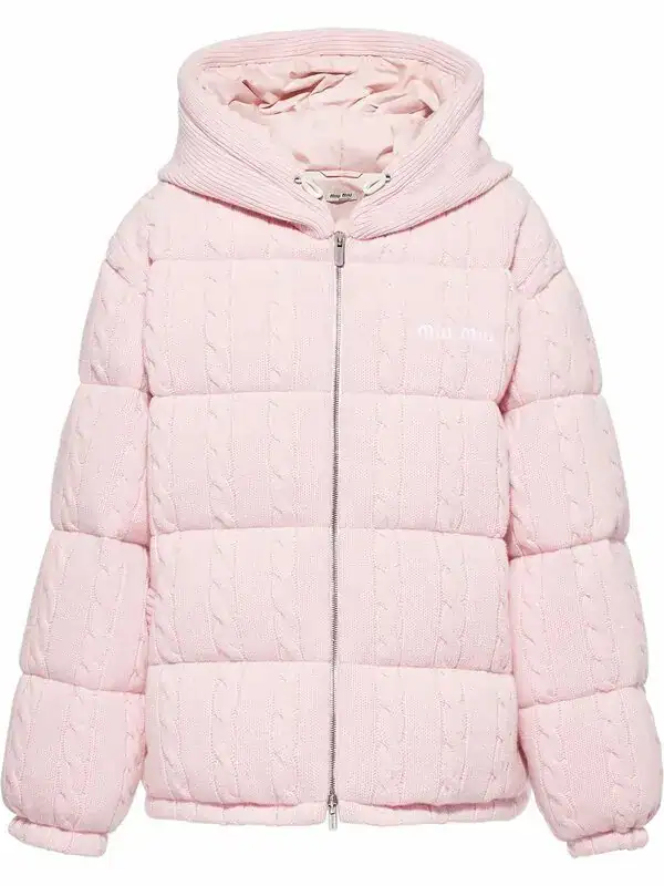 Miu Miu Cable-Knit Padded Jacket - Pink | Editorialist