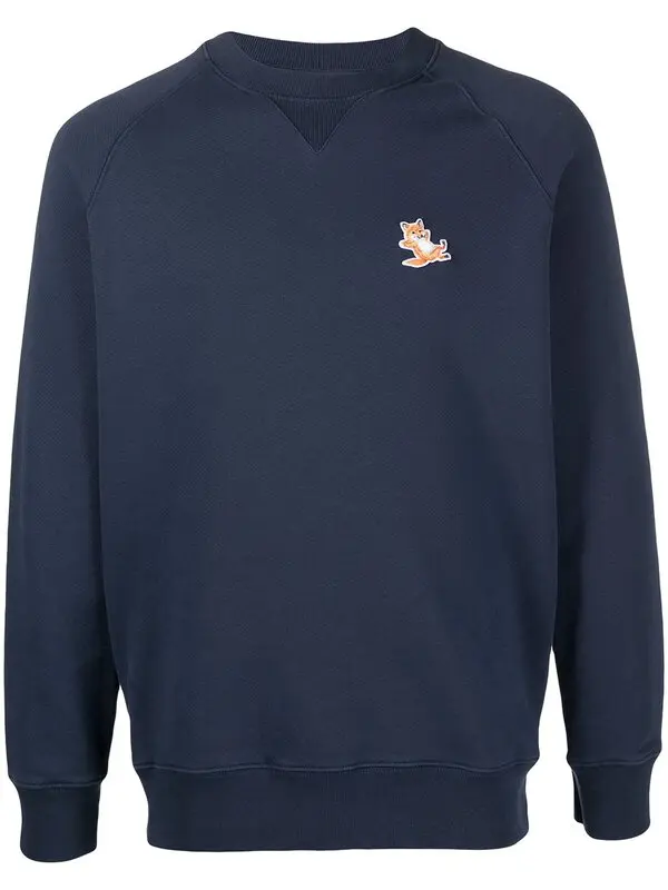 Maison Kitsuné Logo-embroidered Cotton Sweatshirt - Blue