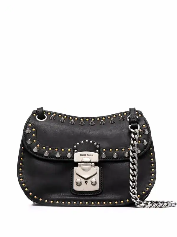 Miu Miu Studded Leather Crossbody Bag - Black | Editorialist