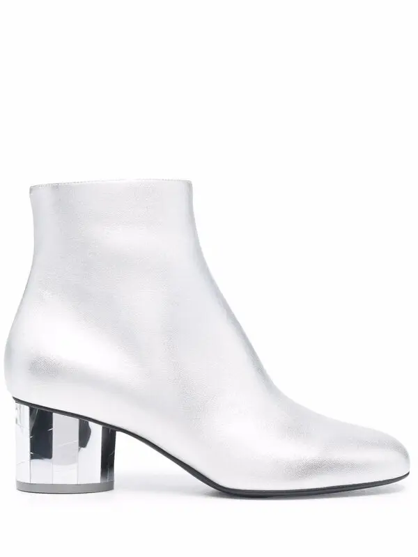 FERRAGAMO Mirrored Heel Leather Ankle Boots - Silver