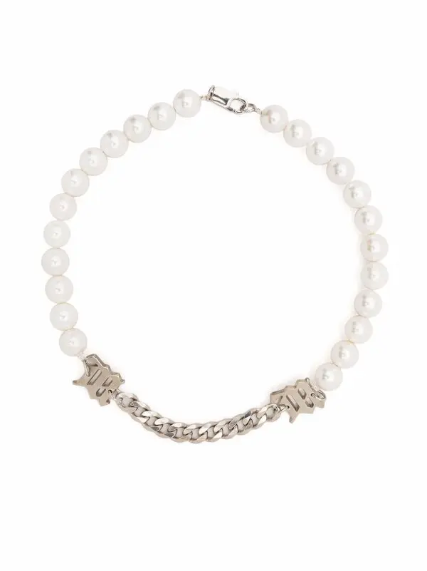 MISBHV Beaded Monogram Necklace - White