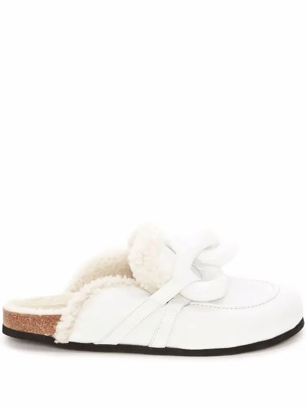 JW Anderson Chain Shearling Loafer Mules - White