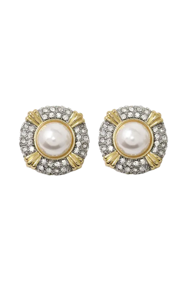KENNETH JAY LANE Pearl Center Button Clip-on Earrings - Gold