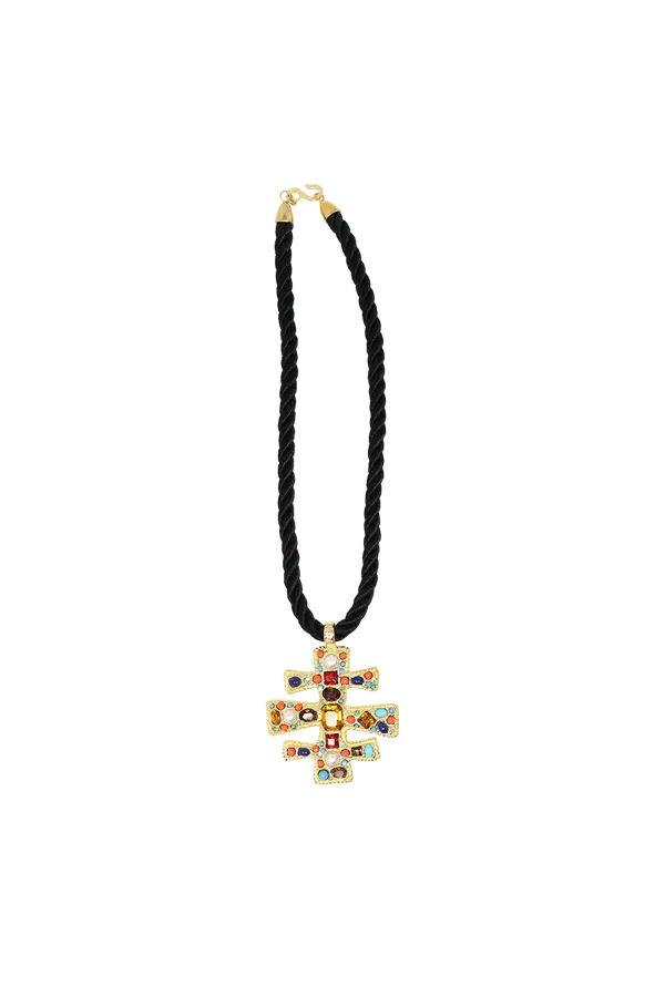 KENNETH JAY LANE Satin Multi Stone Pendant