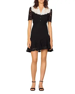 Sandro Rosane Lace Mini Dress In Black - 40% Off | Editorialist