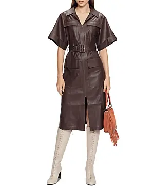 Buy Ted Baker London Daryll Relaxed Faux Leather Utility Dress - Deep ...