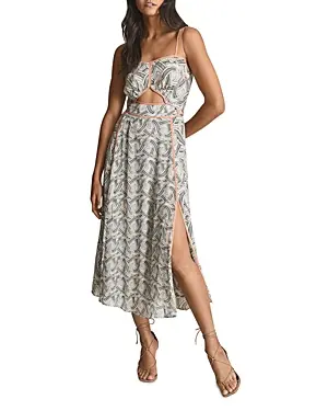 Reiss Natalie Printed Open Back Midi Dress In Ivory - 52% Off | Editorialist