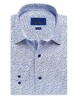David Donahue Micro Floral Print Fusion Regular Fit Dress Shirt In  White/Blue - 25% Off | Editorialist