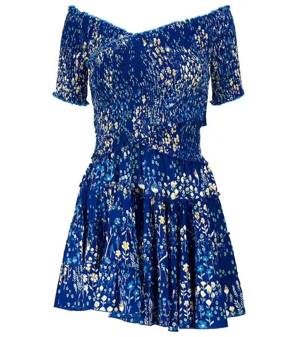 Poupette St Barth Soledad Shirred Printed Minidress - Blue