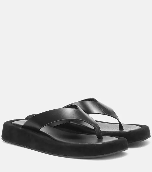 THE ROW Ginza Leather And Suede Sandals - Black
