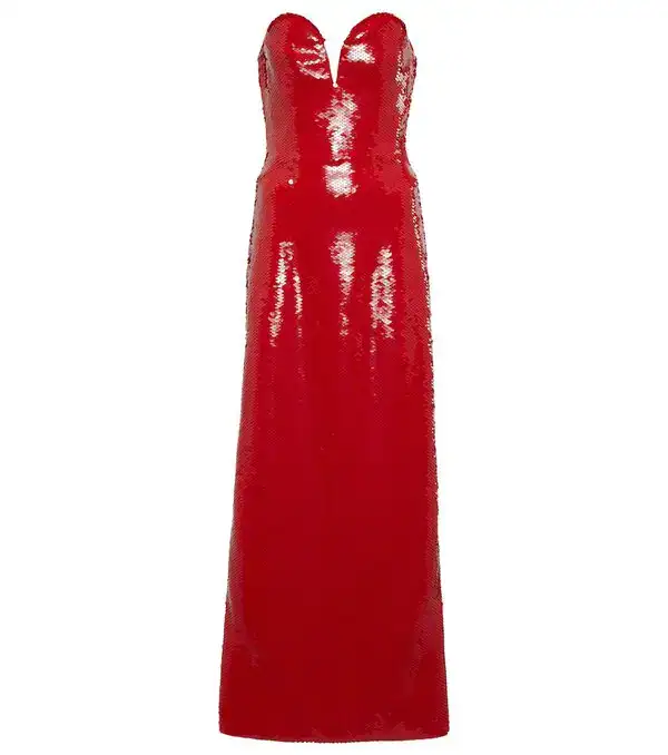 bottega veneta red sequin dress Bottega Veneta Sequined Bustier Gown - Red