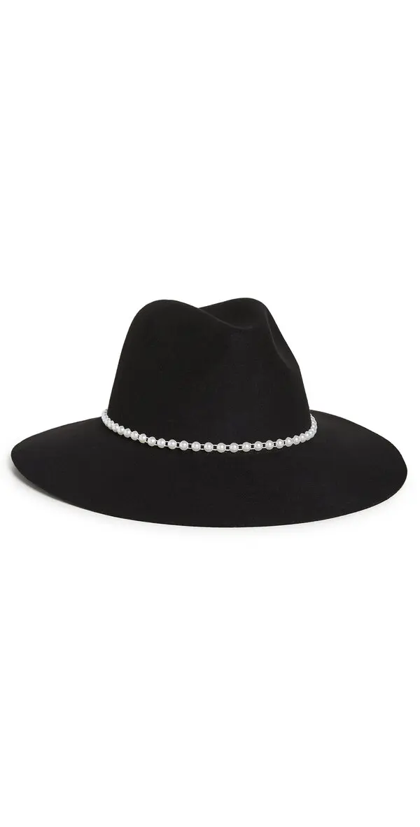 Lele Sadoughi Imitation Pearl Strand Wool Fedora - Jet  display picture 3