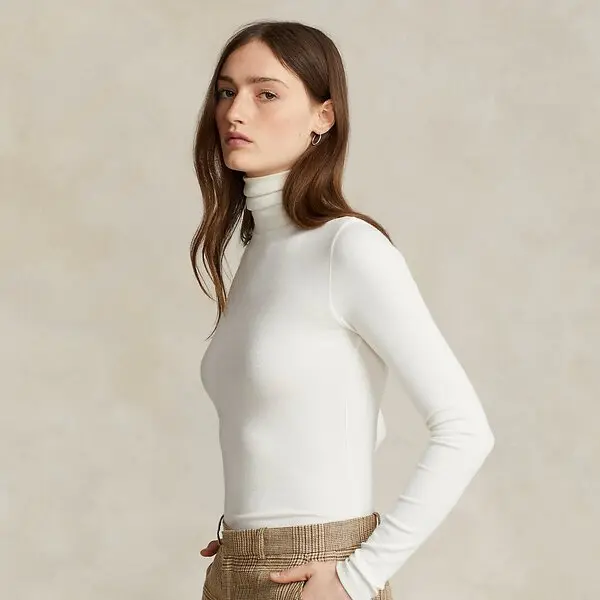 Ralph Lauren Stretch Ribbed Turtleneck - Nevis