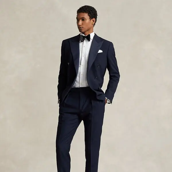 Ralph Lauren Pleated Barathea Tuxedo Trouser - Navy