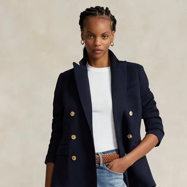 Ralph Lauren Double-breasted Knit Blazer - Park Avenue Navy