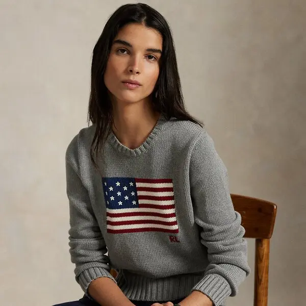 Ralph Lauren Flag Cotton Crewneck Sweater - Drift Grey Melange
