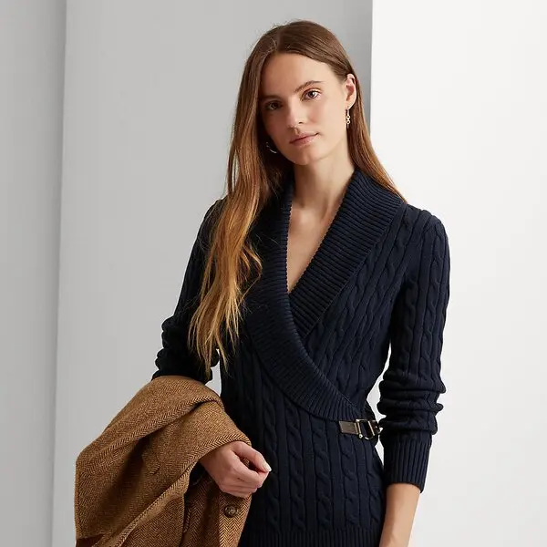 Ralph Lauren Cable-Knit Buckle-Trim Sweater In Lauren Navy - 32% Off |  Editorialist