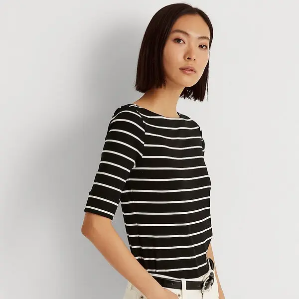 Ralph Lauren Striped Boatneck Top Polo Black/White Editorialist
