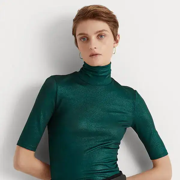 Ralph Lauren Foiled Stretch Jersey Turtleneck In Deep Pine 28