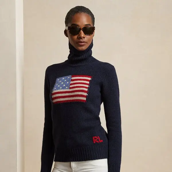 Ralph Lauren Flag Cashmere Turtleneck Sweater - Midnight