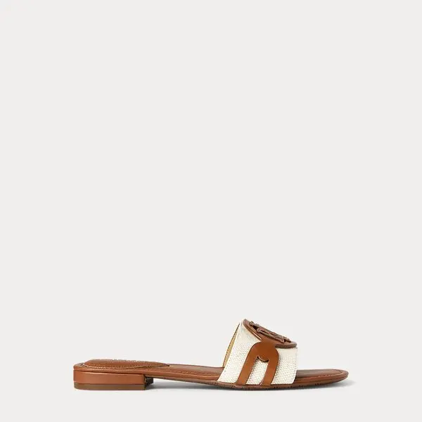 Ralph Lauren Alegra Canvas-leather Slide Sandal - Natural/deep Saddle Tan