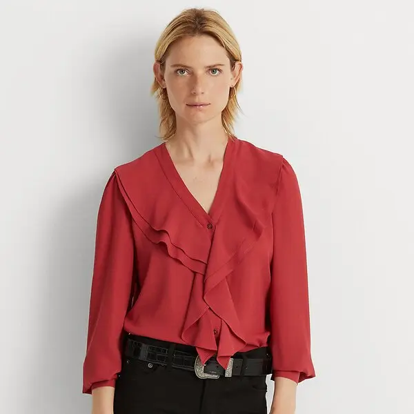 Ralph Lauren Ruffle-trim Georgette Blouse - Bright Clay