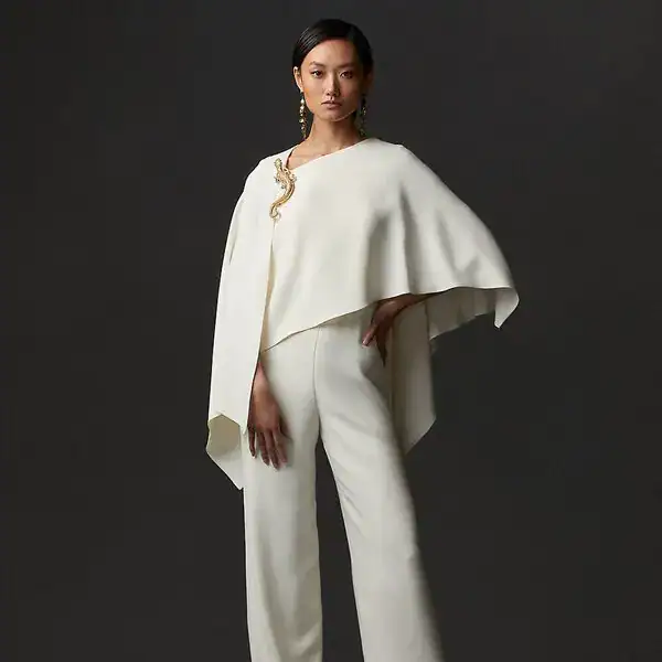 Ralph Lauren Cyrene Stretch Cady Cape Jumpsuit In Ivory 40% Off
