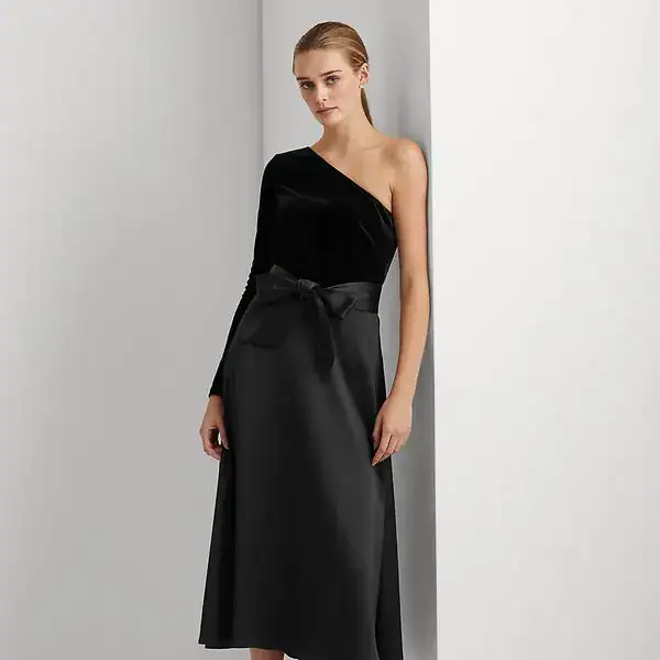 Ralph Lauren Velvet-And-Satin Cocktail Dress In Black - 31% Off |  Editorialist