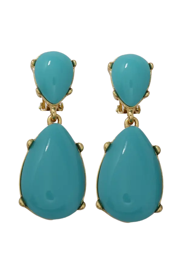 KENNETH JAY LANE Turquoise Resin Clip On Drop Earrings - Gold