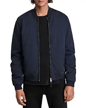 All Saints Lows Cotton Garment Dyed Bomber Jacket Immersive Blue