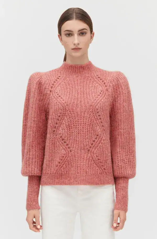 Cuyana Alpaca Wool Balloon Sleeve Sweater Pink Editorialist