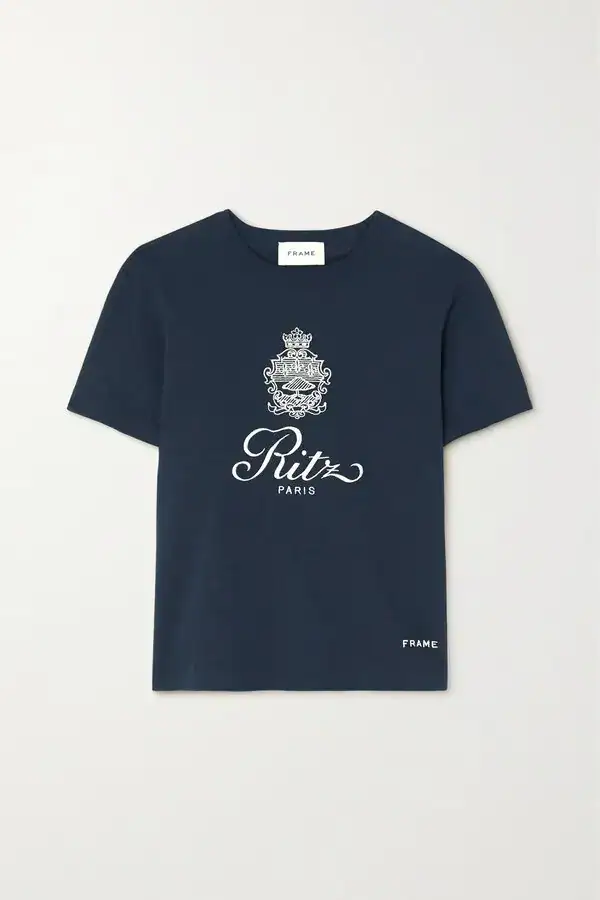 FRAME Ritz Paris Embroidered Cotton-jersey T-shirt - Off-white ...