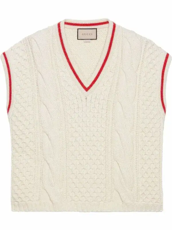トップス Gucci knitted vest Gucci Cable-Knit V-Neck Vest - White | Editorialist