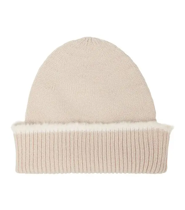 BARRIE Ribbed Cashmere Beanie - Beige