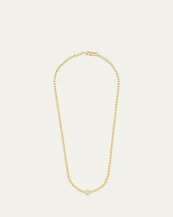Jennifer Meyer 18k Beaded Diamond Tennis Necklace Gold