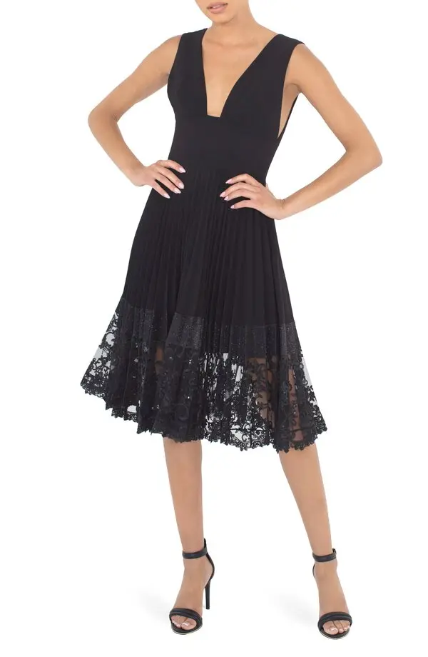 Helsi Pleated Lace Hem Sleeveless Dress In Black - 50% Off | Editorialist