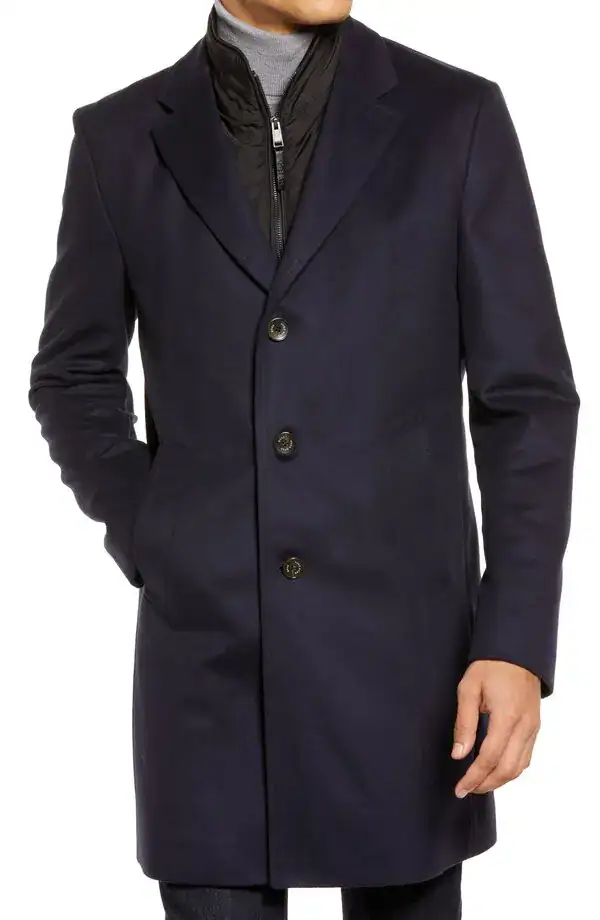 Buy Hugo Boss Hyde Wool Blend Coat With Bib - Dark Blue At 40% Off ...