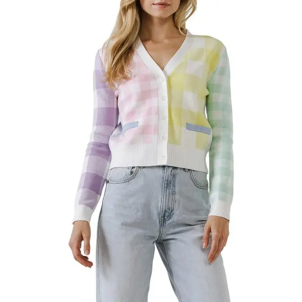 English Factory Gingham Check Cardigan