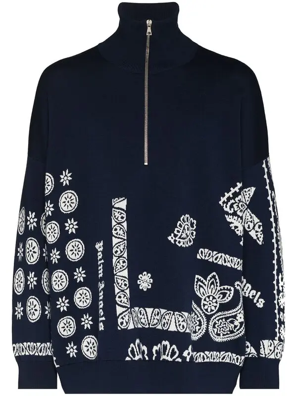 Buy Palm Angels Paisley-intarsia Jumper Blue At 44% Off