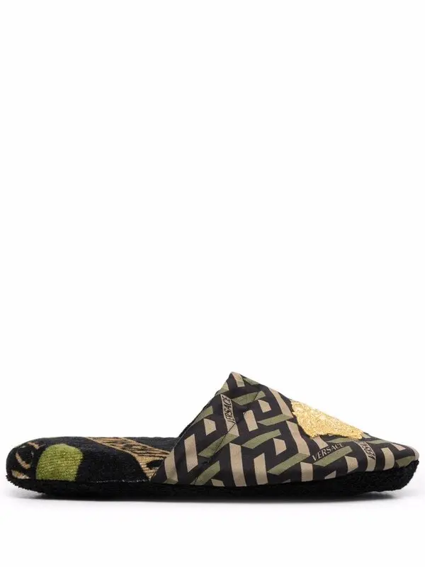 Versace Logo Embroidered Slippers