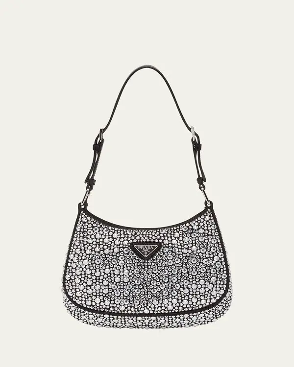 Prada Cleo Crystal Logo Hobo Bag - Metal