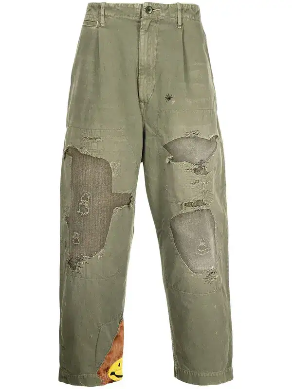 Kapital Katsuragi Distressed High-Waisted Trousers In Green