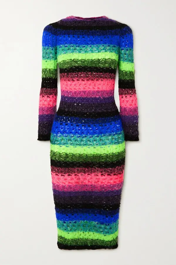 Agr Striped Open-Knit Cotton-Blend Midi Dress In Blue - 70% Off |  Editorialist