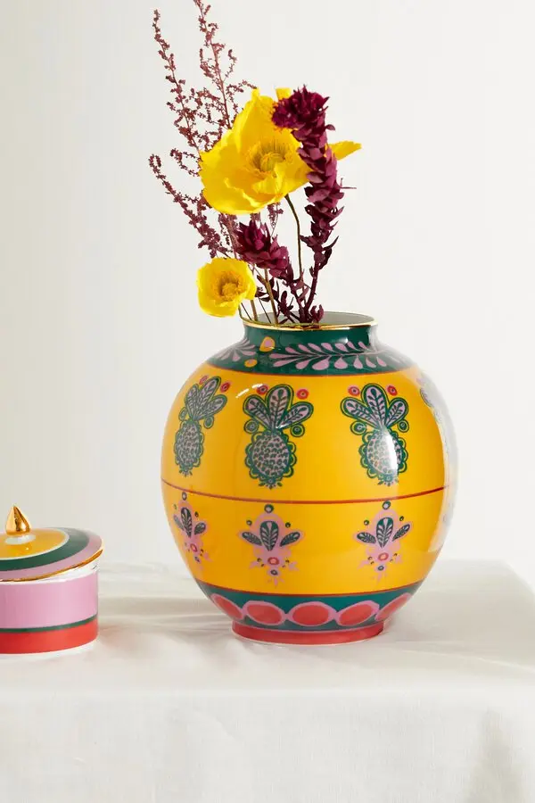 La DoubleJ Bubble Gold-plated Porcelain Vase - Yellow