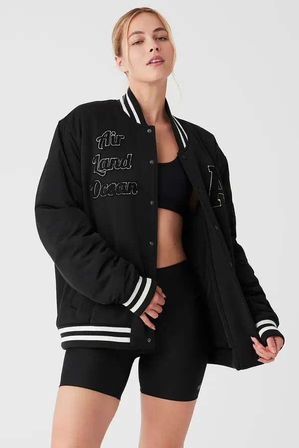 Alo Yoga G.o.a.t. Varsity Jacket - Black