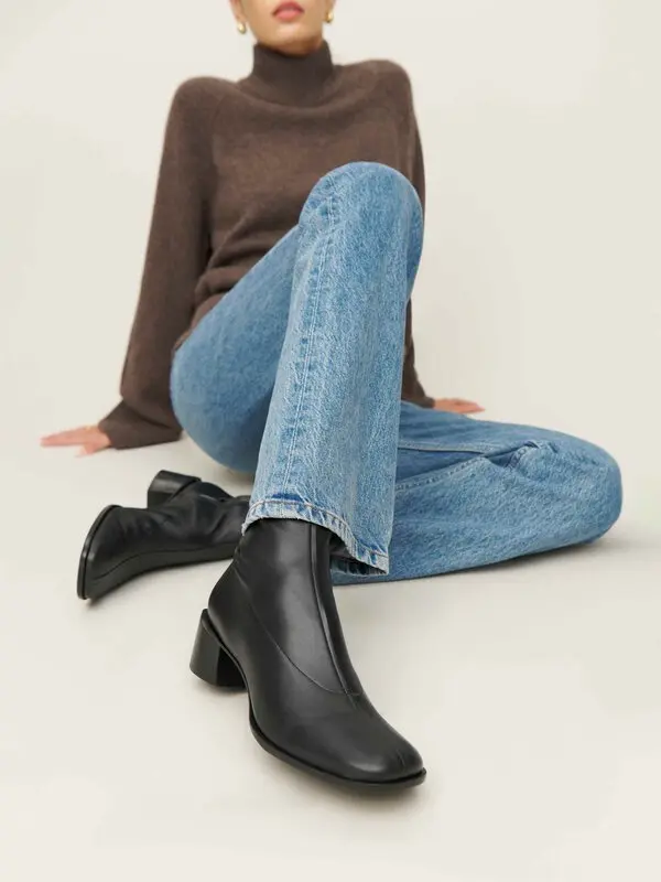REFORMATION Louie Stretch Bootie - Black Leather