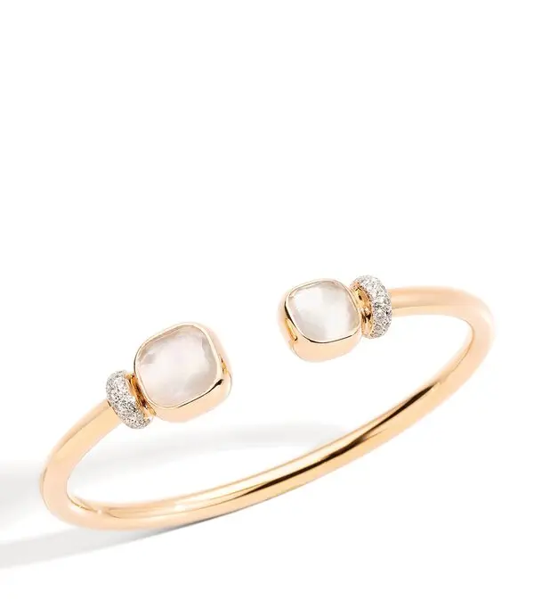 Pomellato Rose Gold, Diamond, Mother-of-pearl, And Topaz Nudo Classic Bangle - White