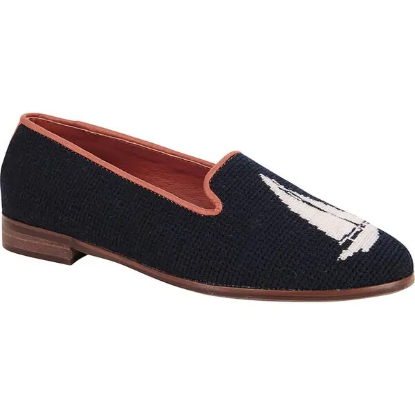 BYPAIGE By Paige Needlepoint Sailboat Flat - White/navy