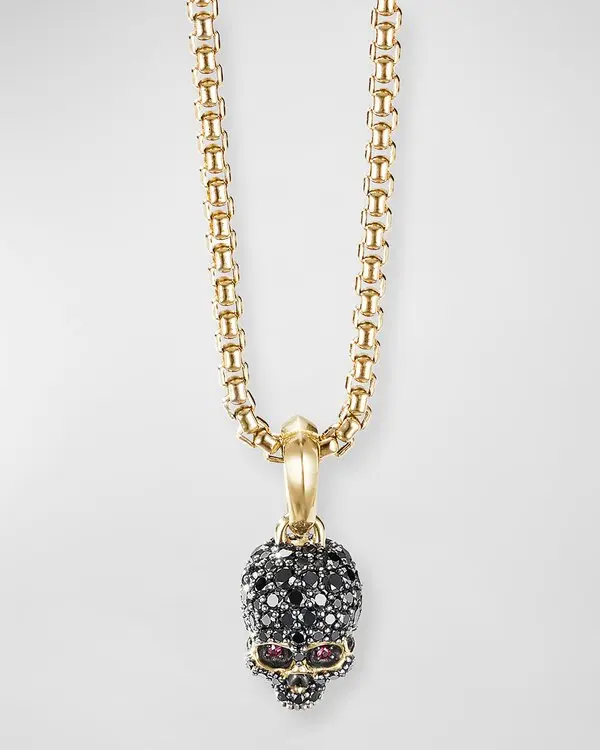 David Yurman Memento Mori Skull Pendant With Diamonds In 18k 14mm - Black Diamond/ruby