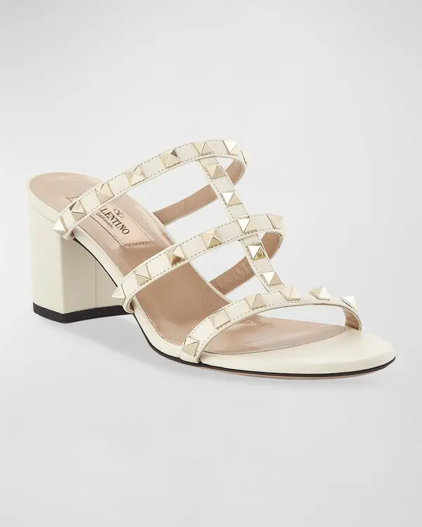 Valentino Garavani Rockstud Caged 60mm Slide Sandals - Light Ivory